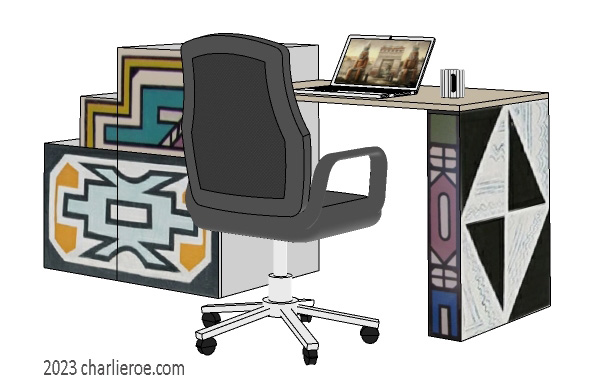 New African style wood & painted home office desk with African Ndebele ...