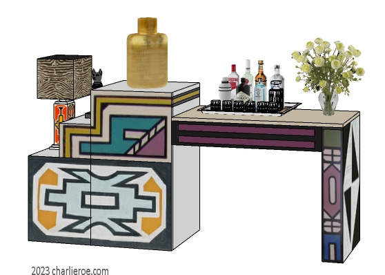 New African style wood & painted home office desk with African Ndebele ...