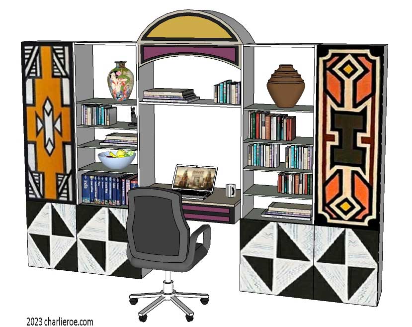 New African style stepped painted home offie desk with Ndebele patterns ...