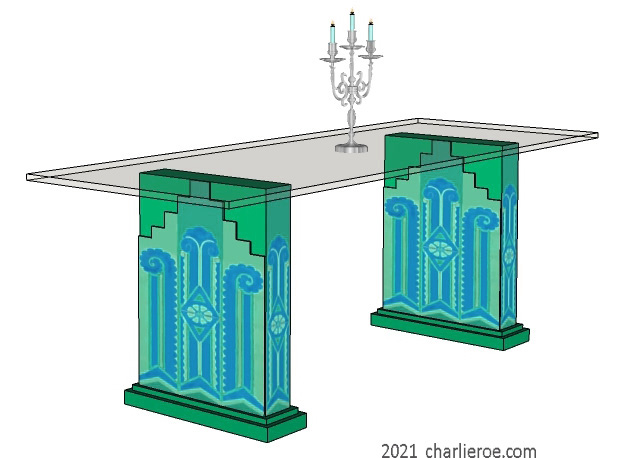 New Art Deco dining tables with glass top and painted Skyscraper ...