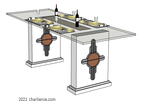 New Art Deco dining tables with glass top and painted Abstract Deco ...