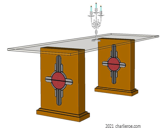 New Art Deco dining tables with glass top and painted Abstract Deco ...