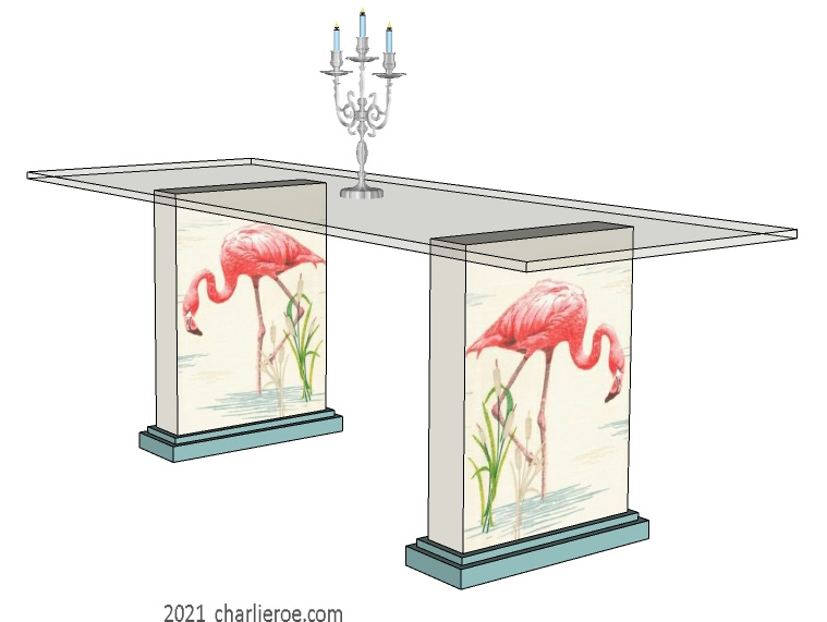 New Art Deco dining tables with glass top and painted Flamingo ...