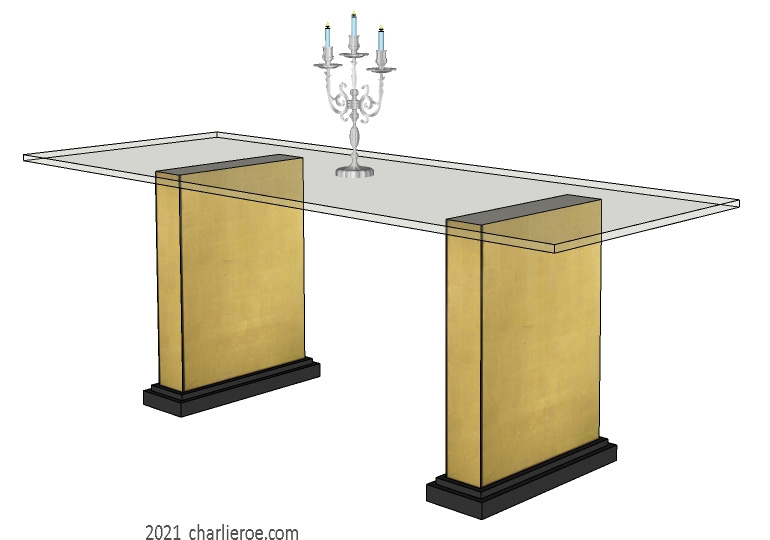 New Art Deco dining table with glass top and gold & black designs on ...