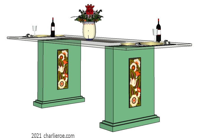 New Art Deco dining table with glass top and decorative painted ...