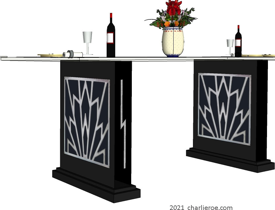 New Art Deco dining table with glass top and Cubist Deco designs on the ...