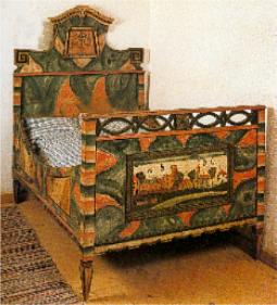 Painted & carved Austrian Tyrolean bed and bedroom farm peasant folk ...