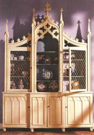 New Reformed Gothic Revival Medieval style wood & painted bookcases ...