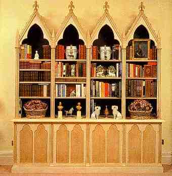 New Reformed Gothic Revival Medieval style wood & painted bookcases ...